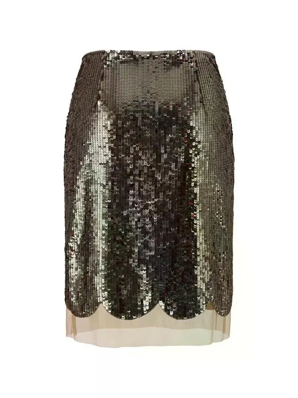 DES_PHEMMES Sequin-embellished Scalloped Midi Skirt