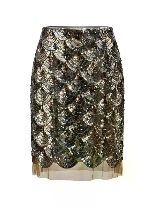 DES_PHEMMES Sequin-embellished Scalloped Midi Skirt