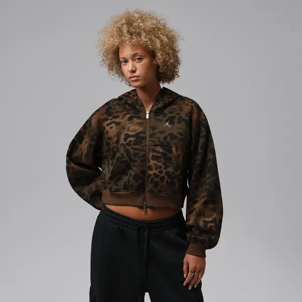 JORDAN Brooklyn Fleece Cropped Full-zip Hoodie - Brown