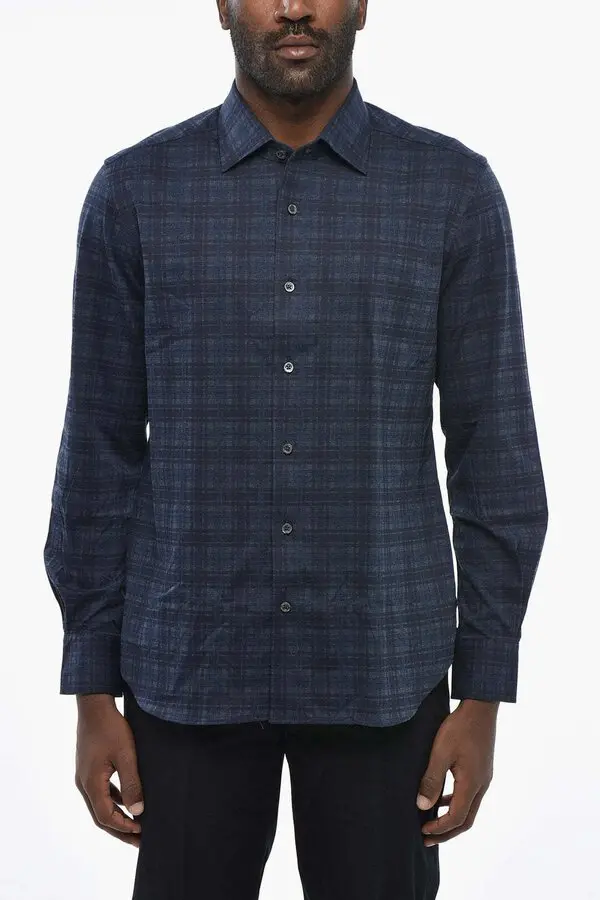 Corneliani Plaid Shirt With French Collar - Blue