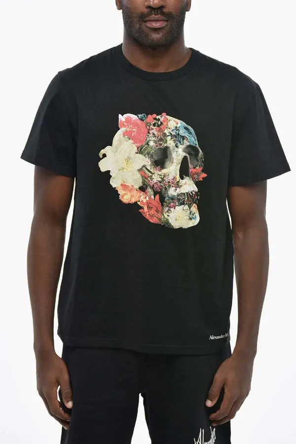 Alexander McQueen Floral Skull Print Crewneck T-shirt - Black