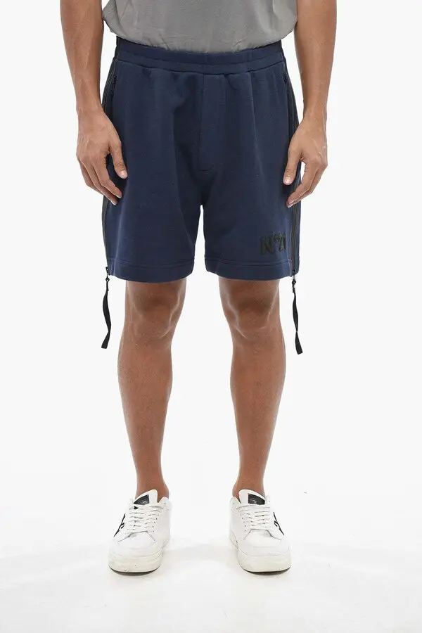 N.21 Side-zip Embossed Logo Shorts - Blue