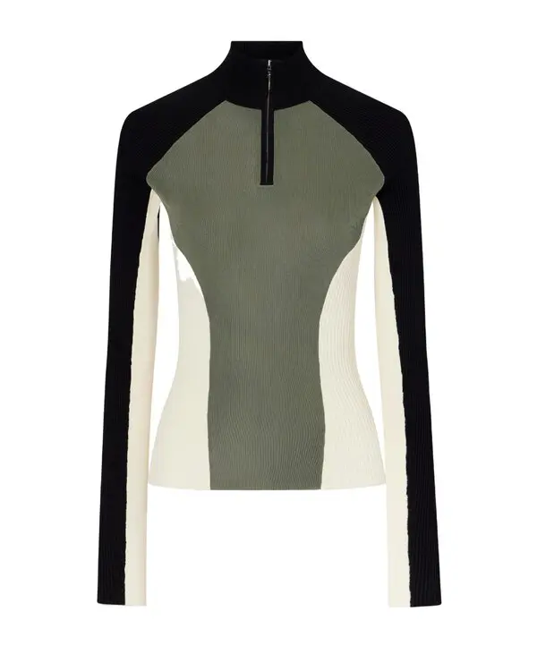 Zimmermann Clash Ribbed Jersey Half-zip Sweater