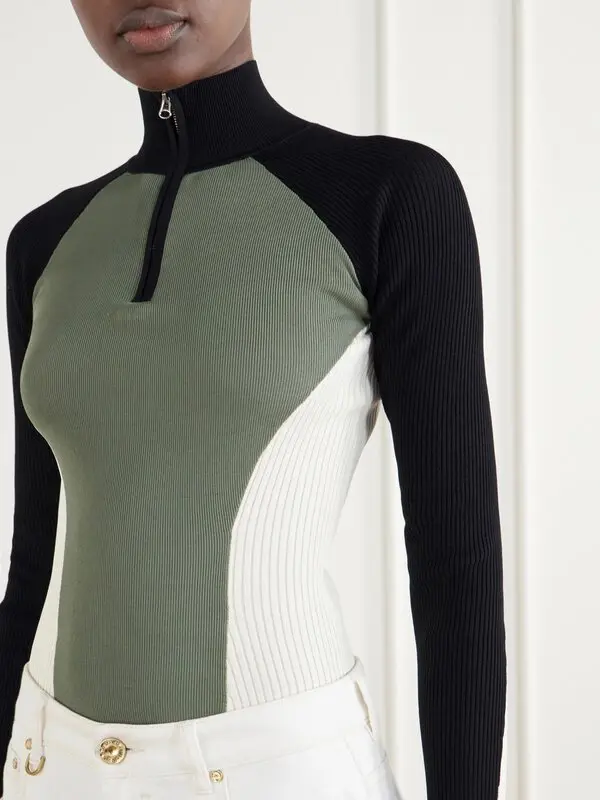 Zimmermann Clash Ribbed Jersey Half-zip Sweater