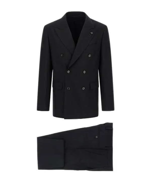 LARDINI Feeling Pinstripe Double-breasted Suit - Black