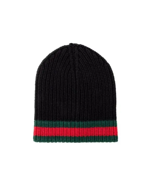 Gucci Sylvie Web Ribbed Knit Beanie - Black