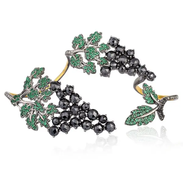 ARTISAN Black Diamond & Emerald Four-finger Grape Vine Ring In 18k Yellow & Silver - Gold