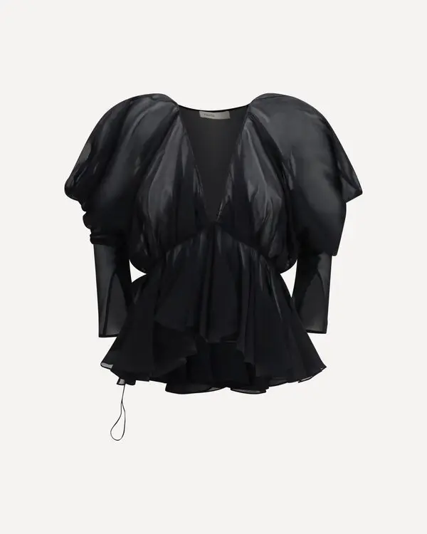 Khaite Tylar Draped V-neck Top - Black