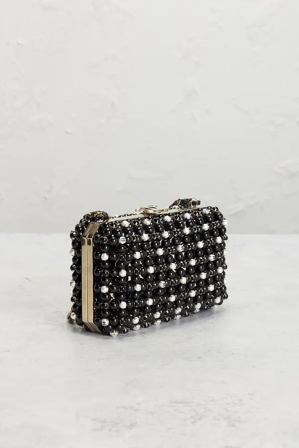 Chanel Beaded Faux Pearls Box Minaudiere Clutch In & White