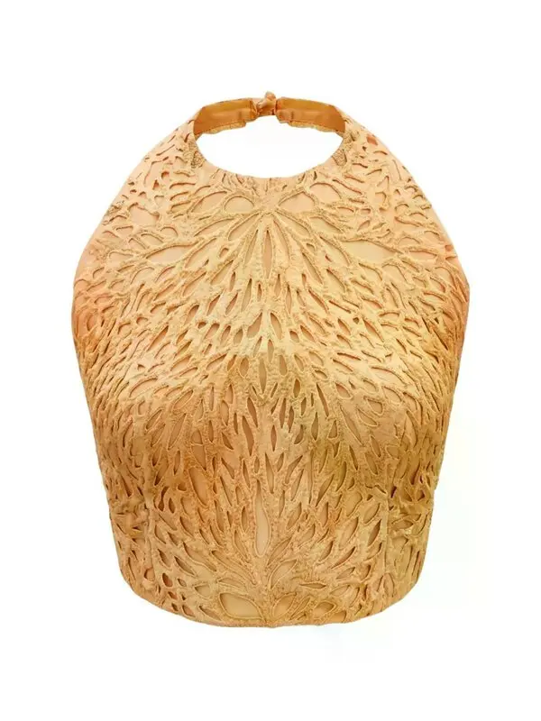 GEMY MAALOUF Bead-embellished Halter-neck Top - Orange