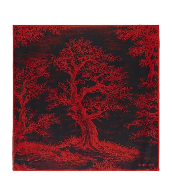Alexander McQueen Silk Tree Of Life Square Scarf - Black