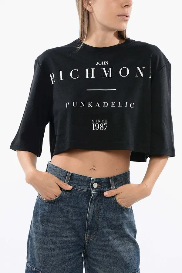 John Richmond Logo-print Cropped T-shirt - Black
