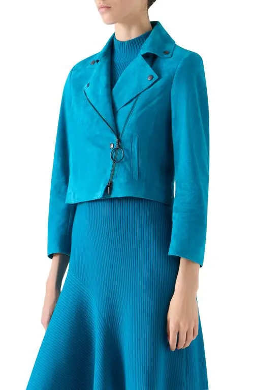Akris Cropped Suede Moto Jacket
