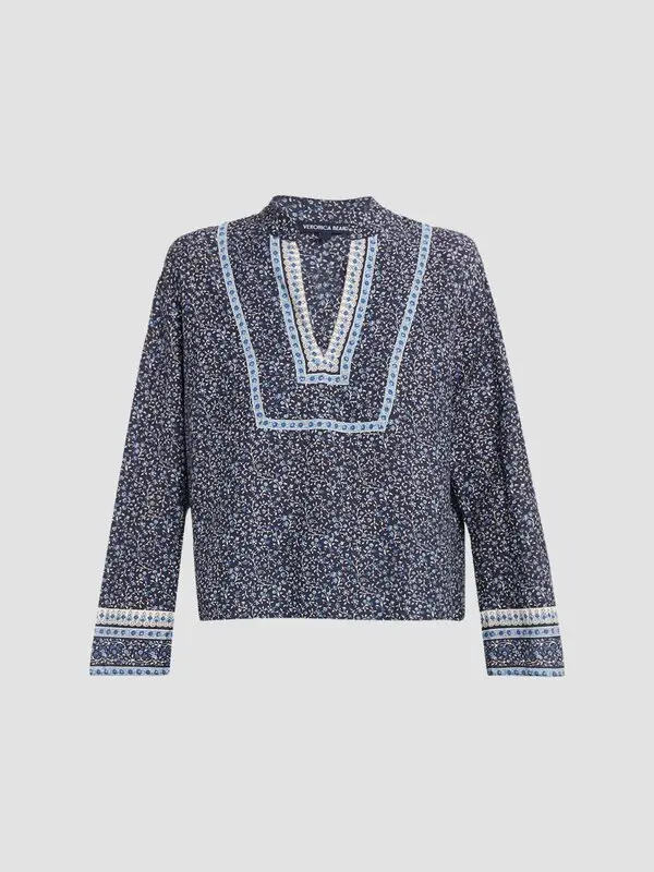 Veronica Beard Cyra Floral V-neck Blouse - Navy