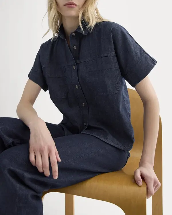 Everlane Cropped Boxy Denim Shirt - Dark Indigo Rinse