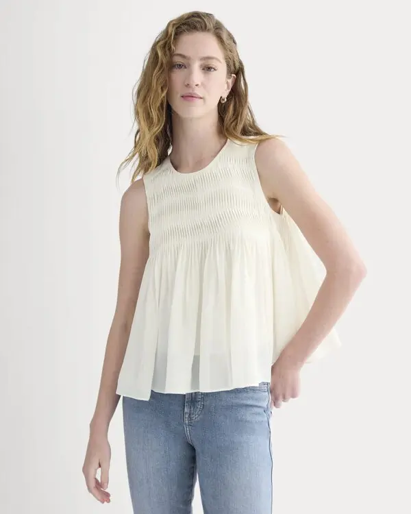 Everlane Twisted Pleat Tank Top - Bone