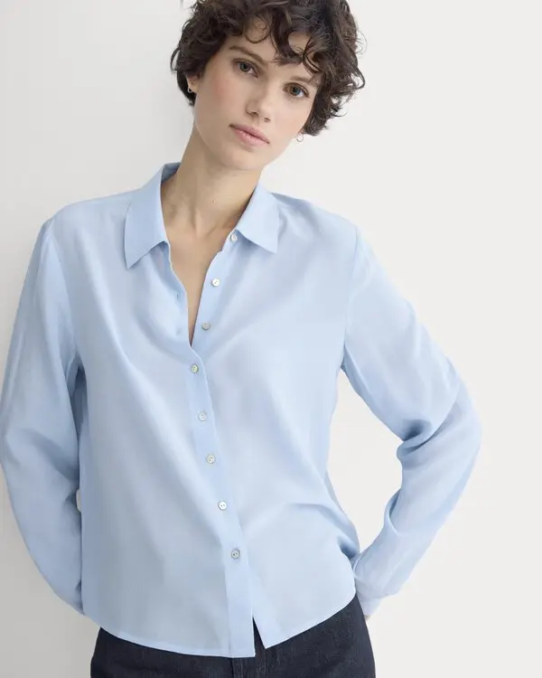 Everlane Shrunken Washable Silk Shirt - Open Air Blue