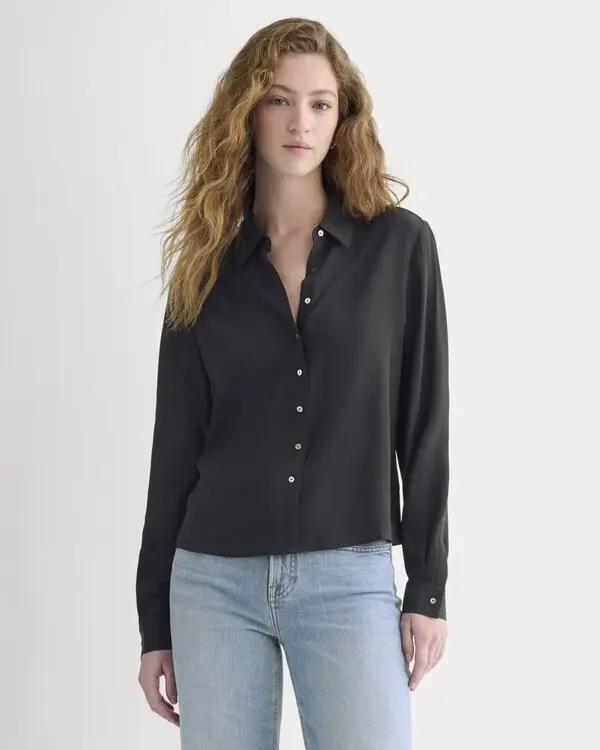 Everlane Washable Silk Shrunken Top - Black