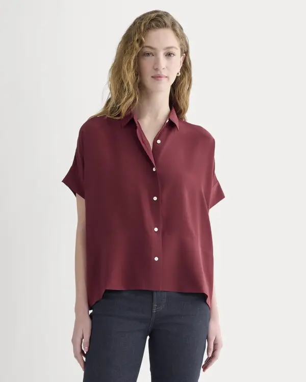 Everlane Washable Silk Boxy Shirt - Pomegranate