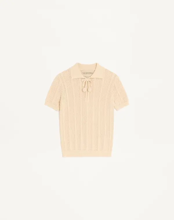 Valentino Garavani Embroidered Cotton Knit Polo - Ivory