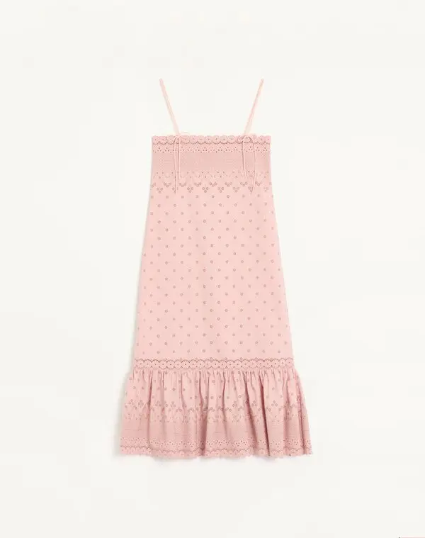 Valentino Garavani Midi Dress In Sangallo With Margheritine Embroidery - Pink