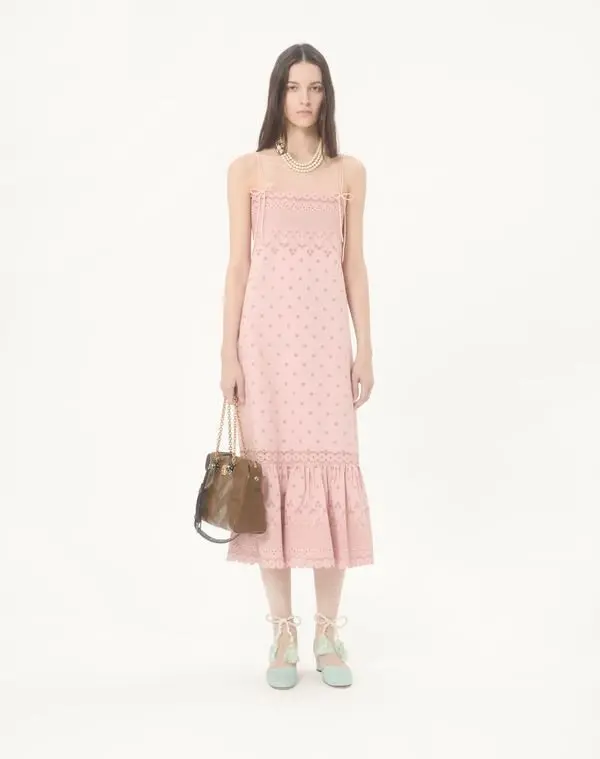 Valentino Garavani Midi Dress In Sangallo With Margheritine Embroidery - Pink