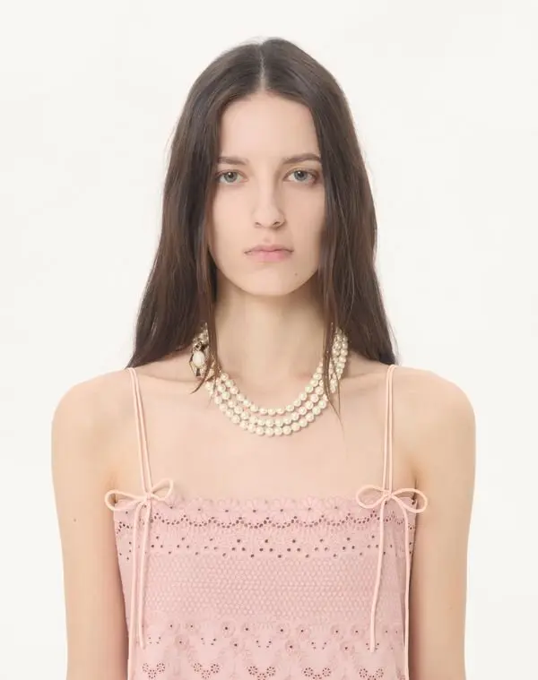 Valentino Garavani Midi Dress In Sangallo With Margheritine Embroidery - Pink