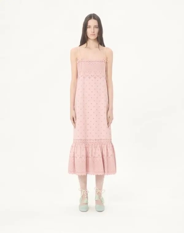 Valentino Garavani Midi Dress In Sangallo With Margheritine Embroidery - Pink