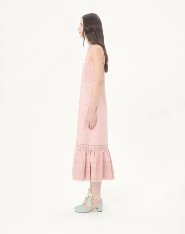 Valentino Garavani Midi Dress In Sangallo With Margheritine Embroidery - Pink