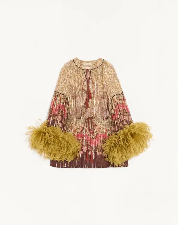 Valentino Garavani Pekin Voyage Imaginaire Paisley Print Blouse With Feather Trim - Multicolour