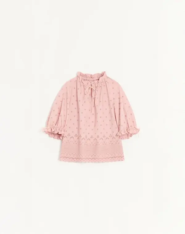 Valentino Garavani Sangallo Lace Top With Fleurs Ajours Margheritine Pattern - Pink