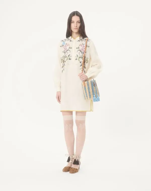 Valentino Garavani Small Striped Raffia Bucket Bag - Natural/azure