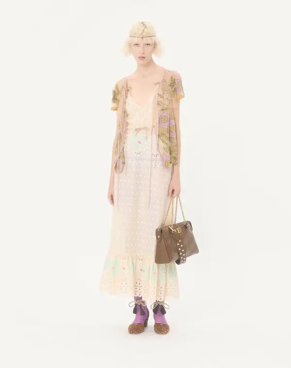 Valentino Garavani Sangallo Lace Midi Dress With Fleur A Jours Fiori - Azure/yellow