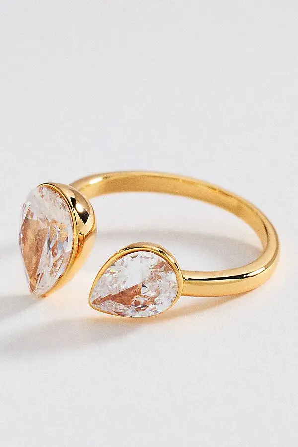 Anthropologie Asymmetric Crystal Cocktail Ring - Clear