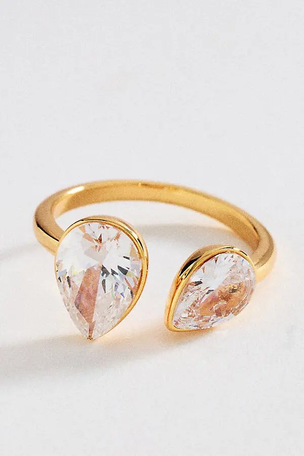 Anthropologie Asymmetric Crystal Cocktail Ring - Clear