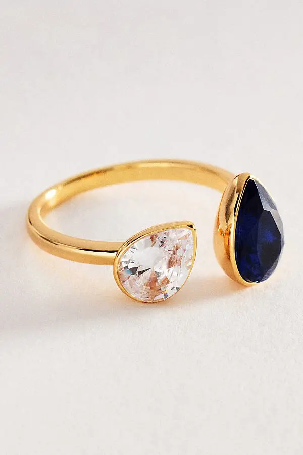 Anthropologie Asymmetric Crystal Cocktail Ring - Sapphire