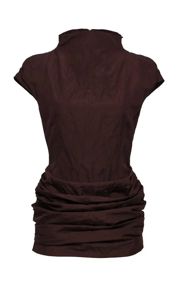 Magda Butrym High-neck Ruched Metallic-infused Cotton-blend Mini Dress - Brown