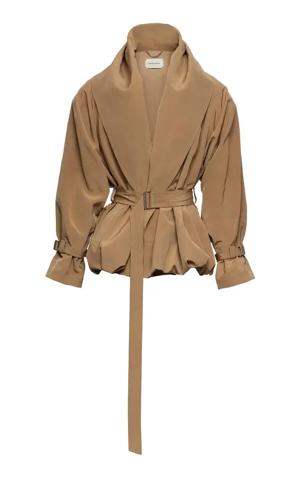 Magda Butrym Belted Shawl Collar Linen-blend Jacket - Khaki