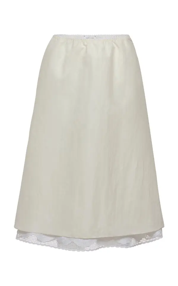 Magda Butrym Layered Silk Midi Skirt With Lace Trim - White