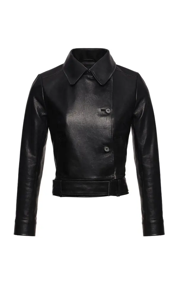 Magda Butrym High Neck Leather Jacket - Black