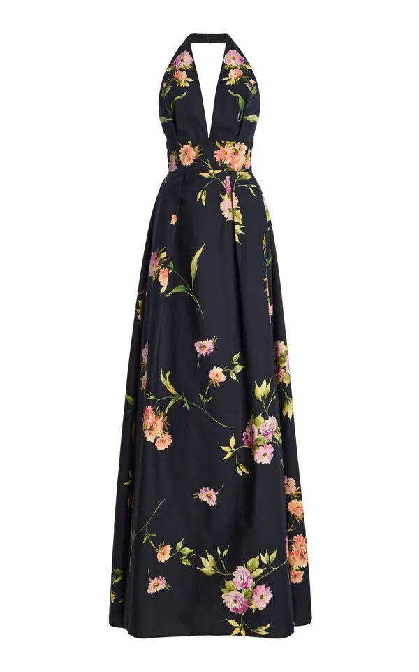 Elie Saab Printed Cotton Gabardine Halterneck Gown - Floral