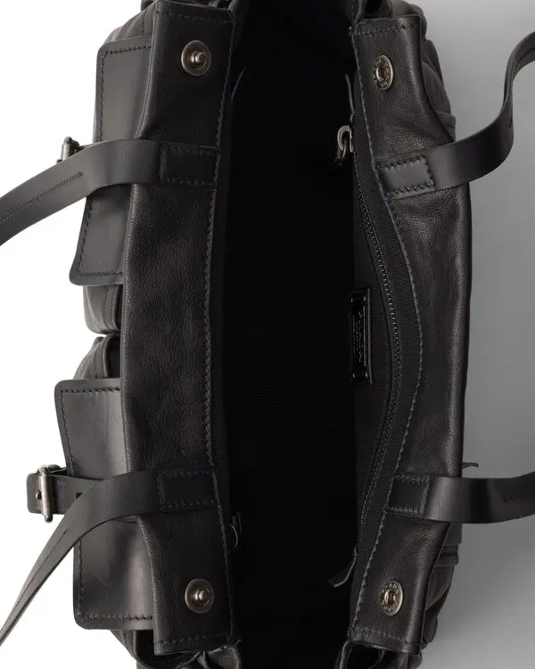 Prada Route Medium Leather Tote Bag - Black