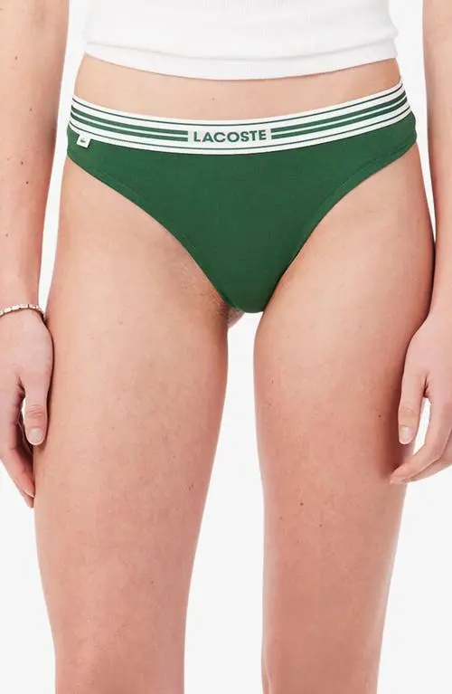Lacoste High Waist Stretch Cotton Jersey Thong - Green