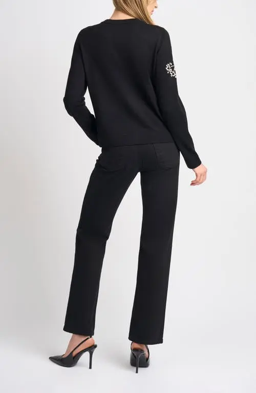 Halogen Embroidered Floral Button-front Cardigan - Rich Black