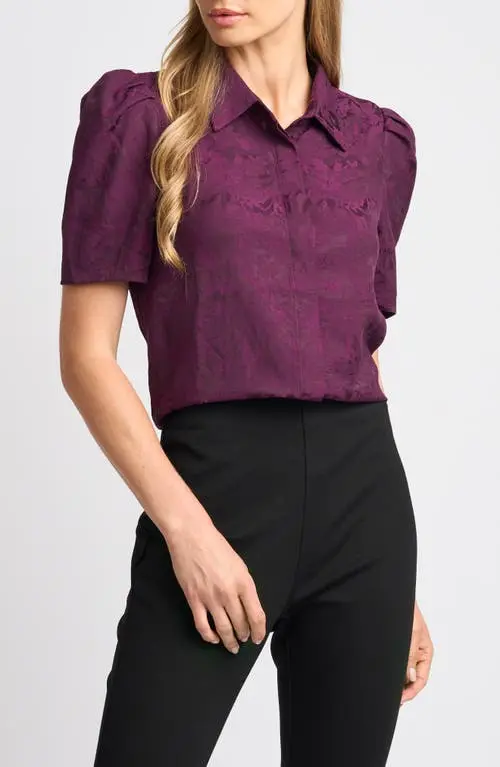 Halogen Puff Sleeve Button-up Top - Winter Bloom