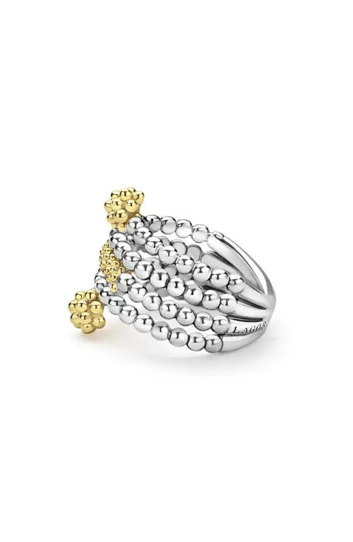 Lagos Caviar Icon Bead & Bar Ring - Silver/gold