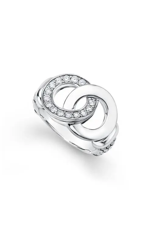 Lagos Signature Caviar Diamond Link Ring - Silver
