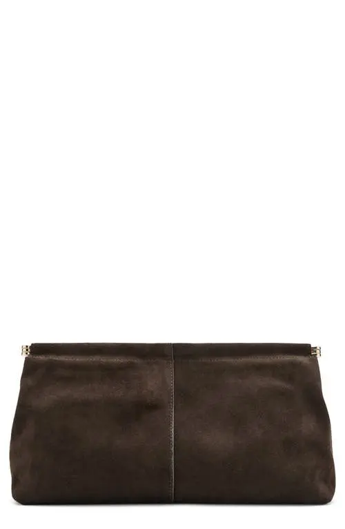 Mango Suede Clutch With Golden Hardware
