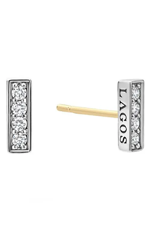 Lagos Linear Diamond Stud Earrings - Silver