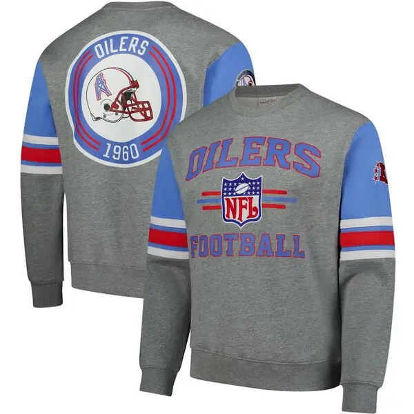 Mitchell & Ness Houston Oilers Vintage Logo Pullover Sweatshirt - Heather Gray
